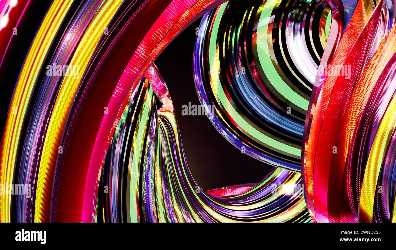 3D rendering, Abstract shape glowing twisted and wavy background ...