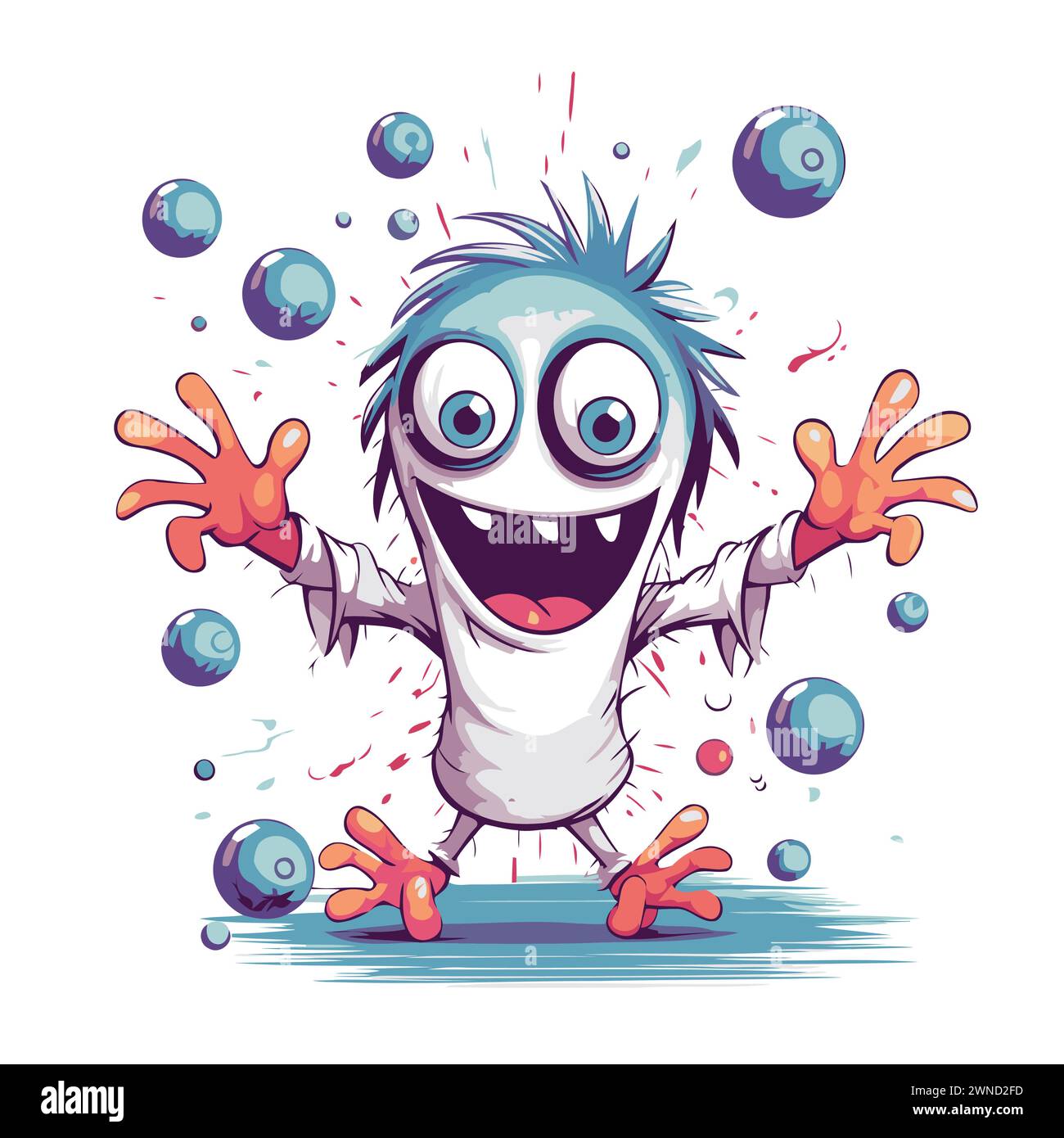 Cartoon monster juggling balls. Vector illustration isolated on white ...