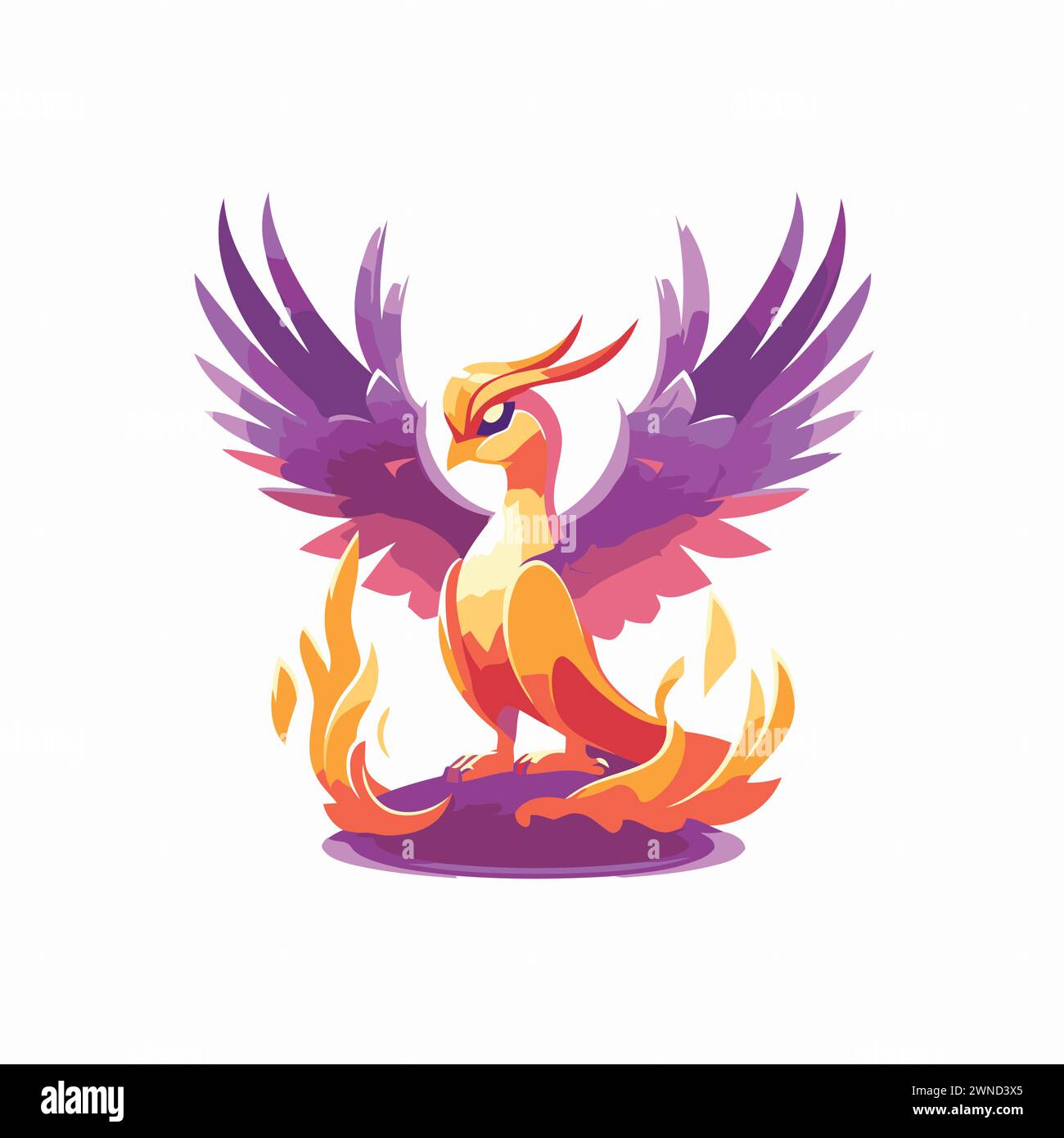 Eagle with wings on fire vector Illustration isolated on a white ...