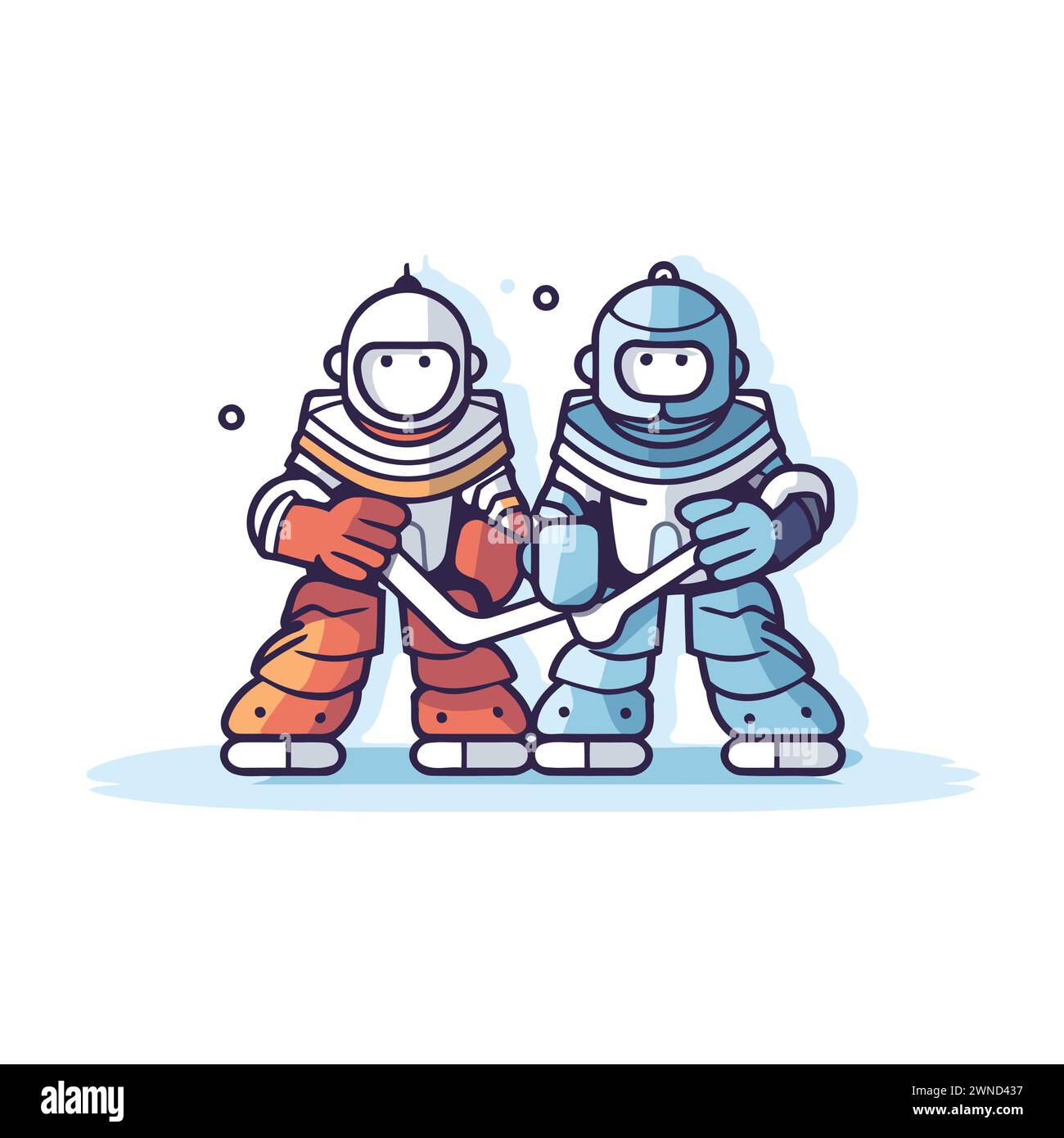 Vector illustration of two knights in armor on white background. Line ...