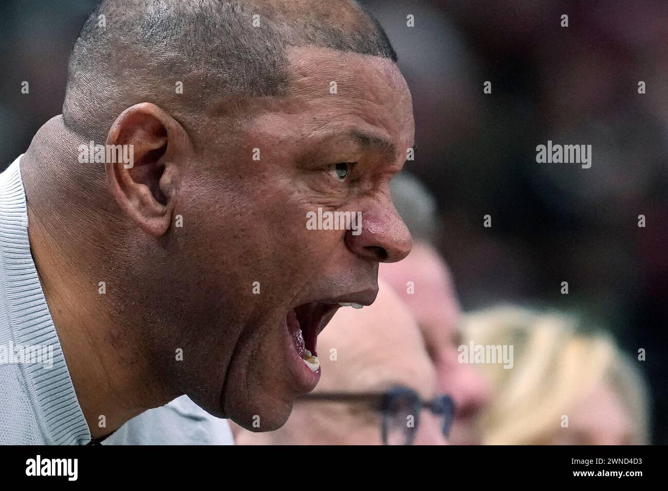 Milwaukee Bucks coach Doc Rivers yells to players during the second ...