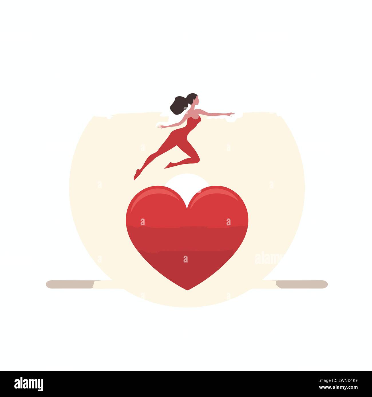 Girl running with red heart on white background. Flat style vector ...