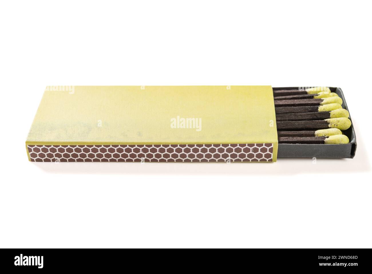 angle view grass green matchbox on a white background at horizontal ...