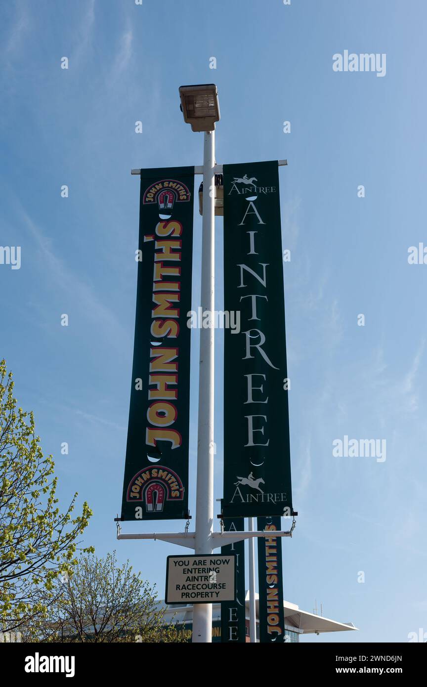 AINTREE, MERSEYSIDE, UK - APRIL 09, 2011: Banner signs outside Aintree ...