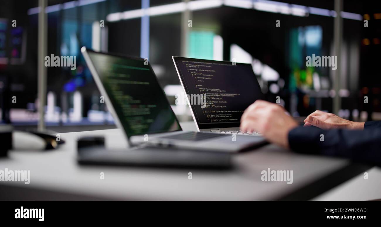 Programmer Woman Coding On Computer. Coder Girl Stock Photo - Alamy