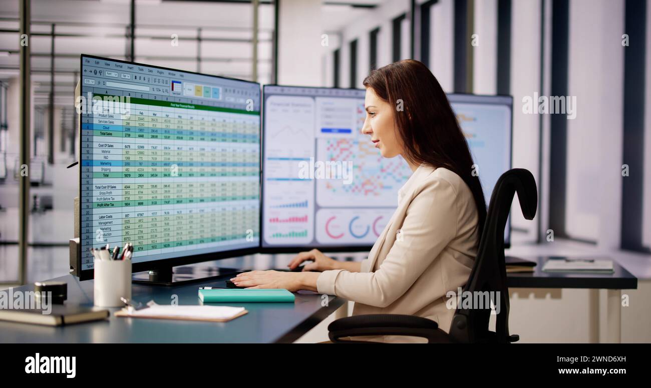 Business Data Audit Spreadsheet On Analyst Computer Stock Photo - Alamy