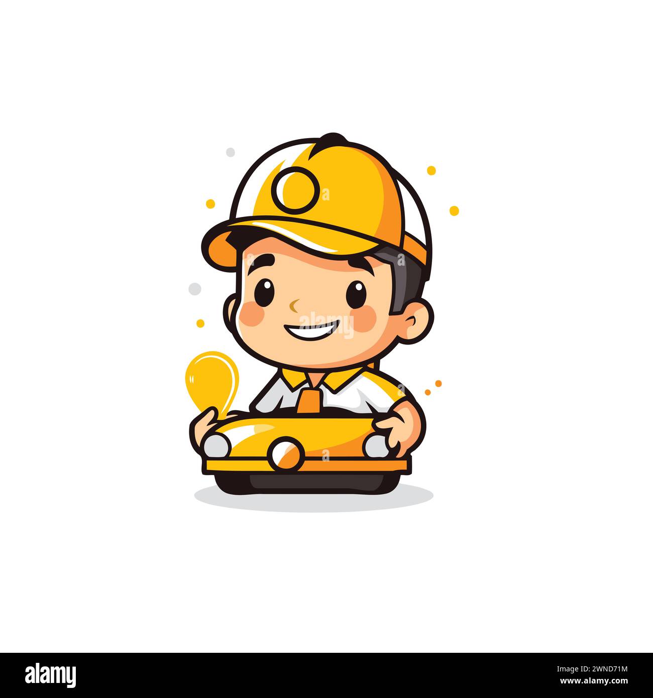 Cute builder driving car on white background. Cute cartoon vector ...