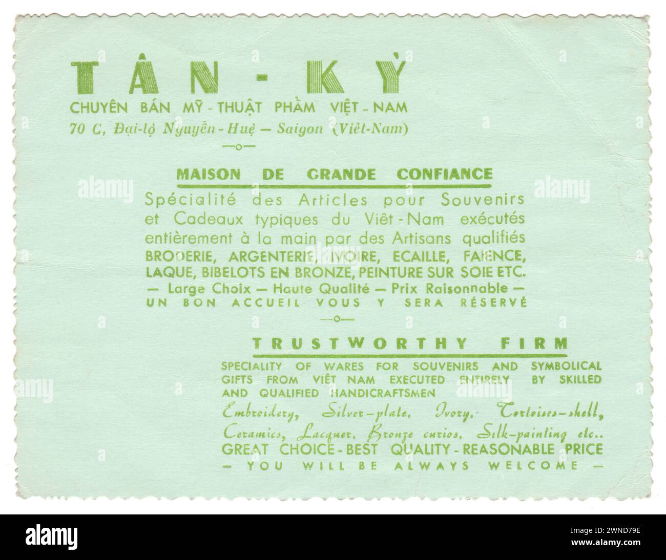 Calling cards of a souvenir and gift shop in Saigon, Vietnam from the ...