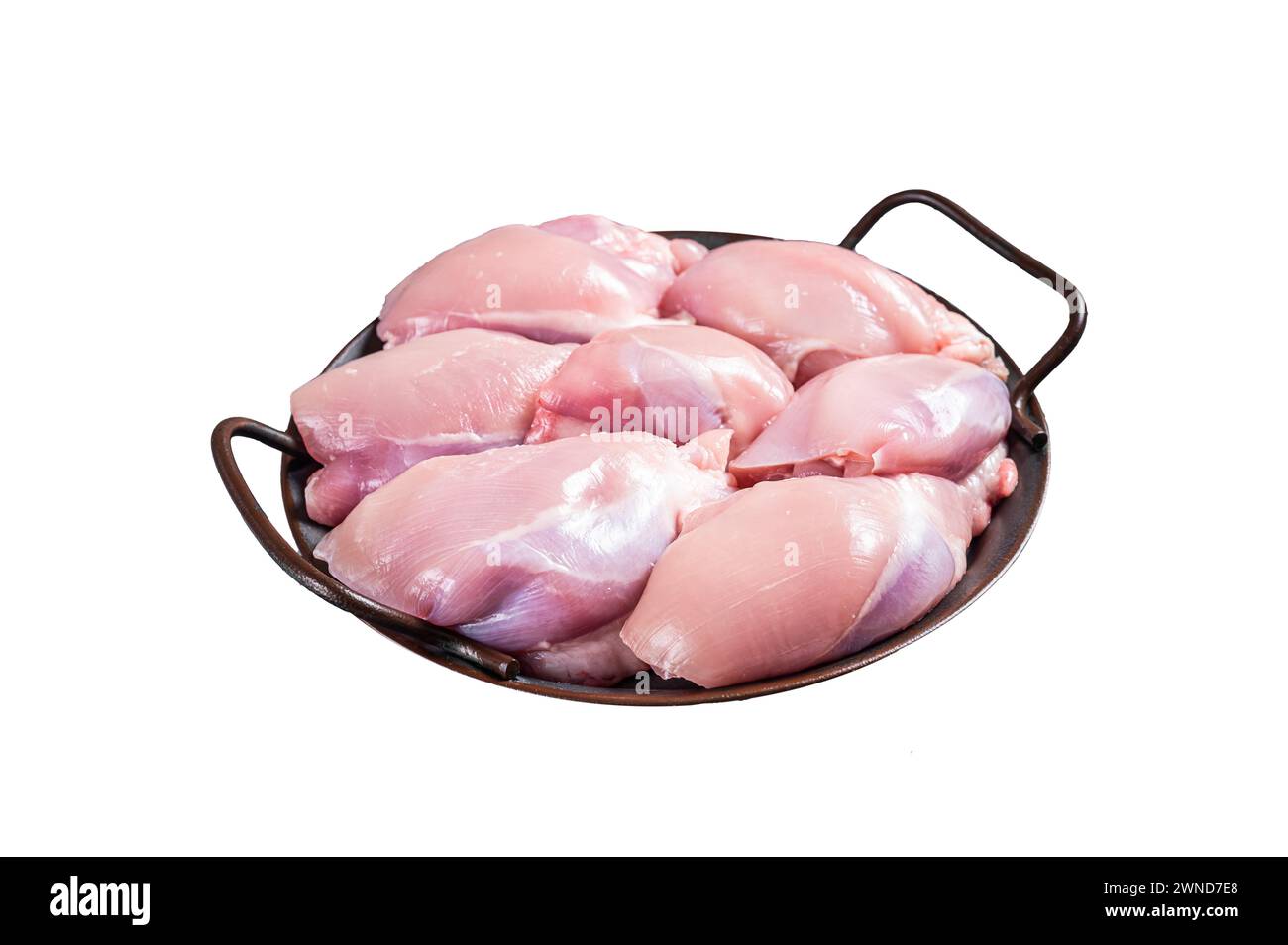 Boneless and skinless Raw Chicken leg thigh fillet. Isolated on white ...