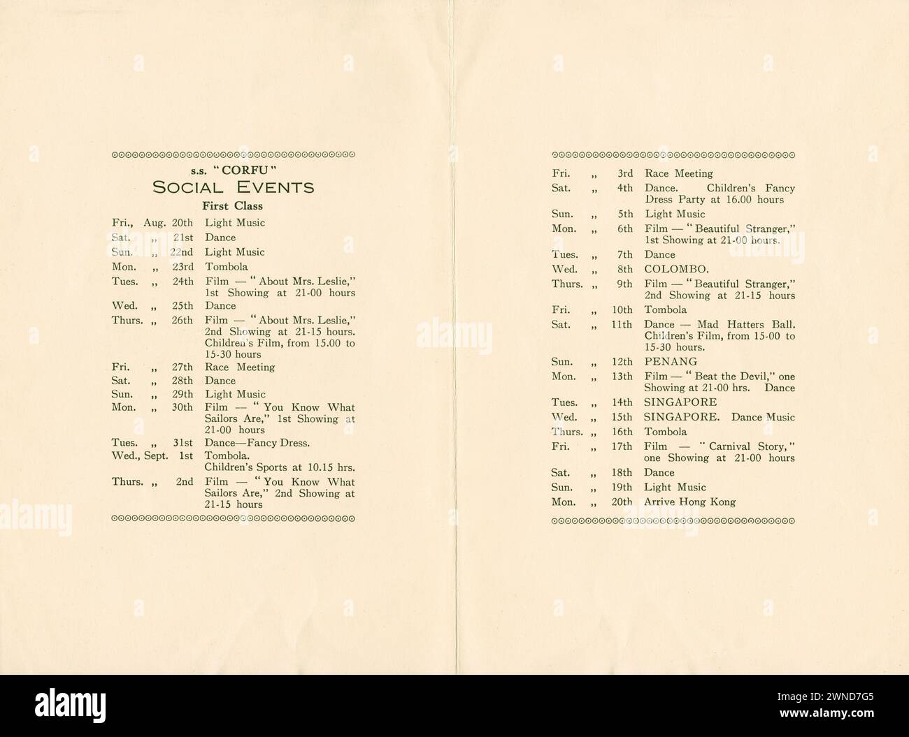 Vintage P&O First Class passenger copy of "Sports and Entertainments ...