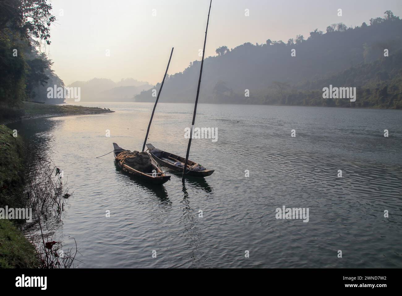 empty boat in kaptai lake.this photo was taken from Kaptai,Bangladesh ...