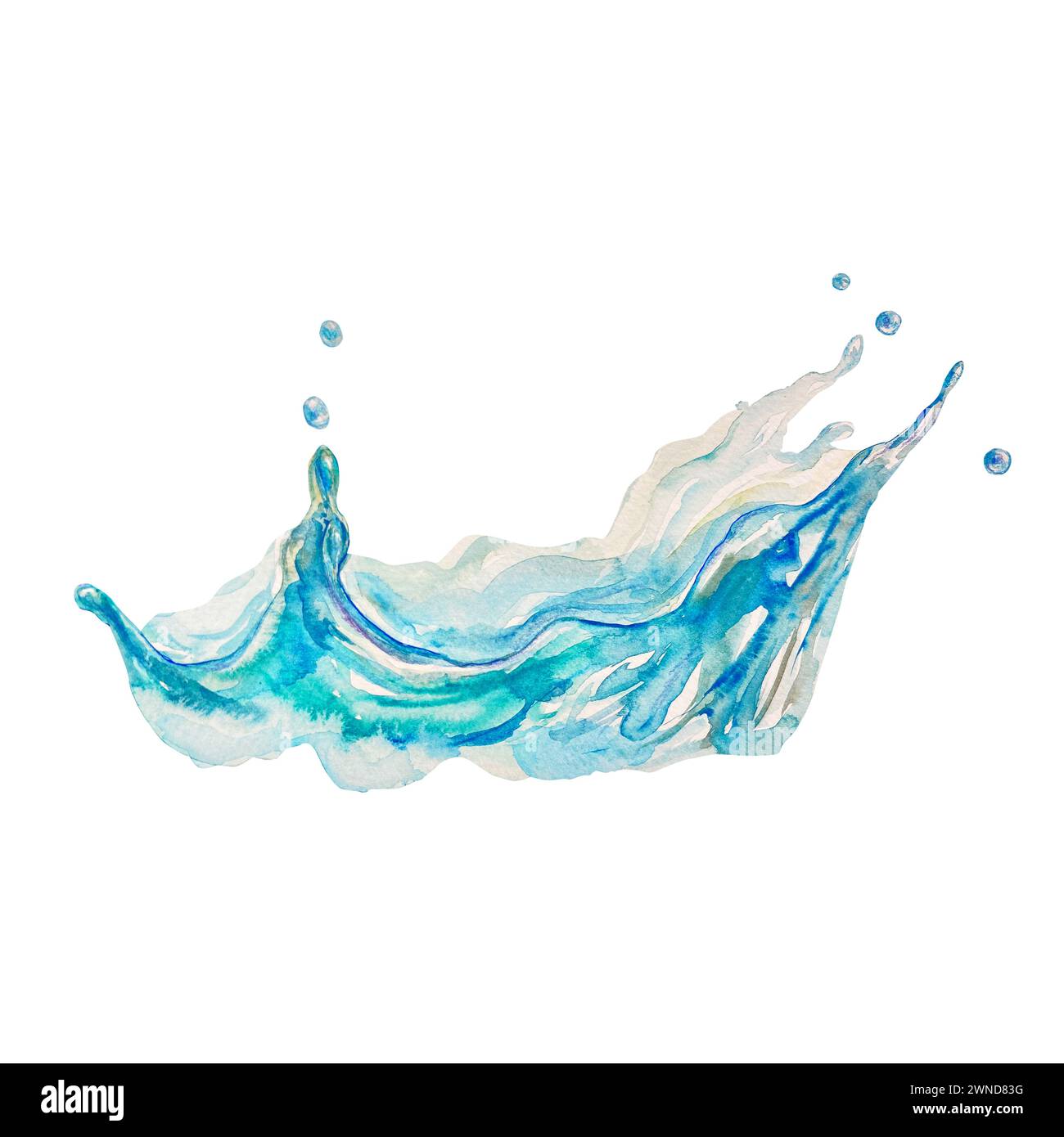 Water splashes watercolor. Wave illustration isolated on white ...