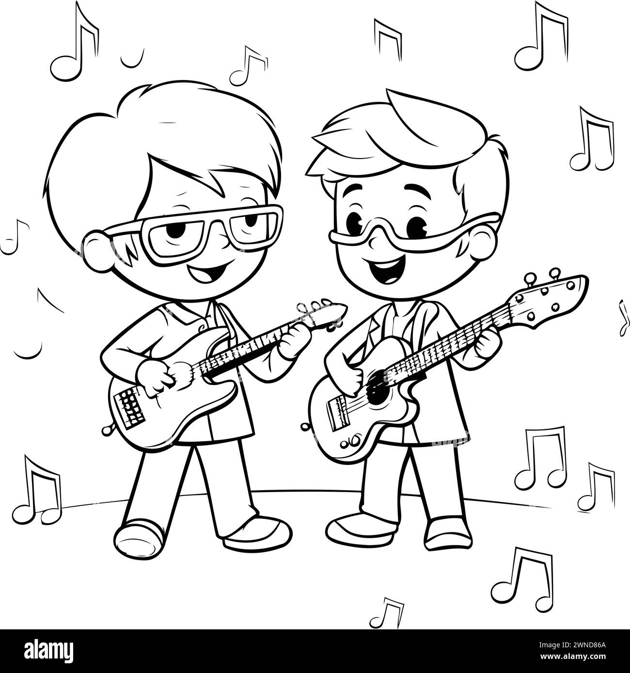 Boy guitar cartoon illustration Black and White Stock Photos & Images ...