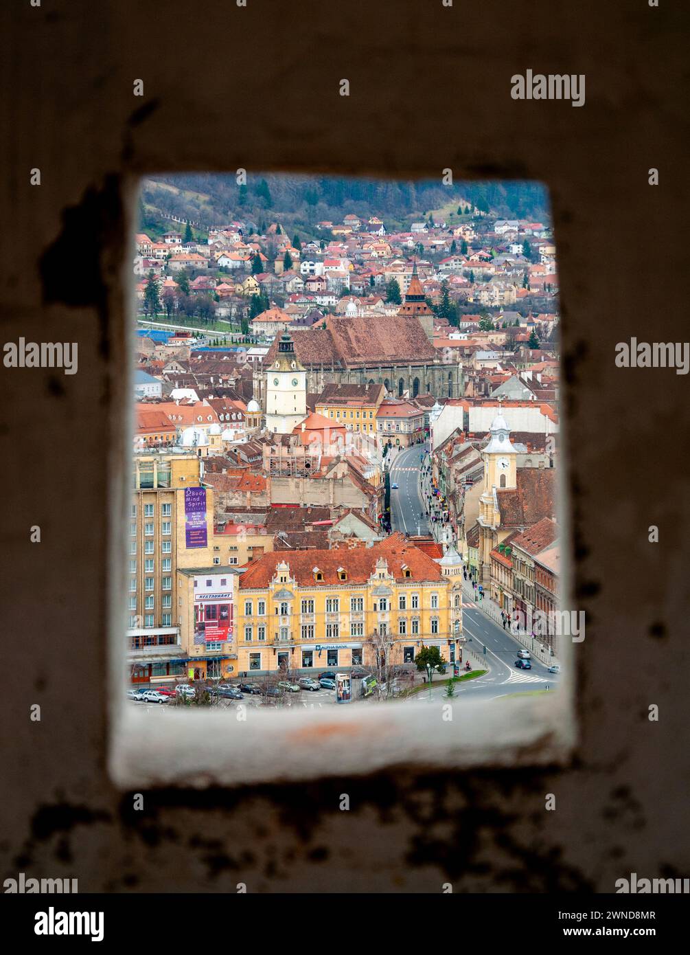 Cityscape viewed through building window Stock Photo - Alamy