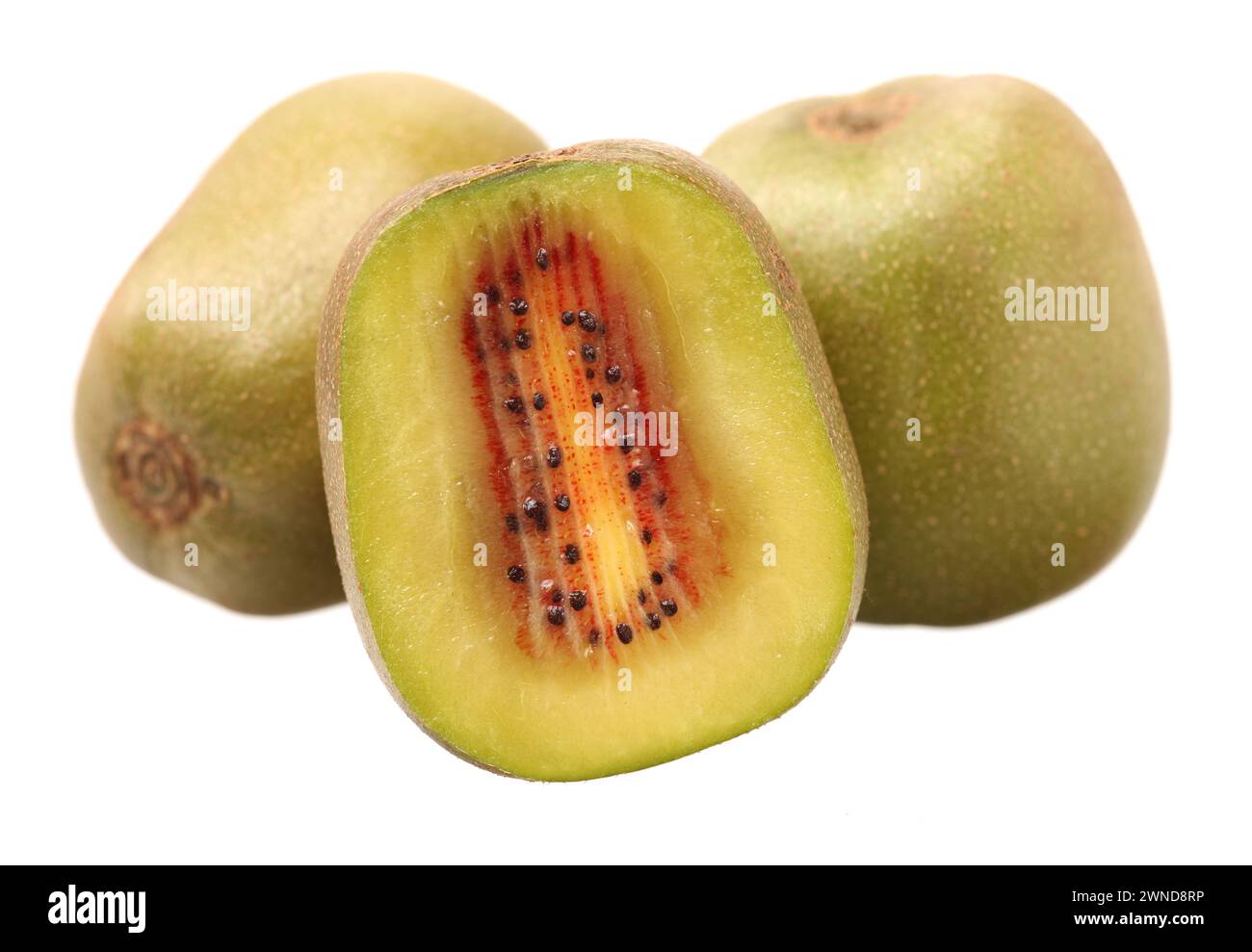 Whole kiwi fruit and his sliced segments isolated on white background ...