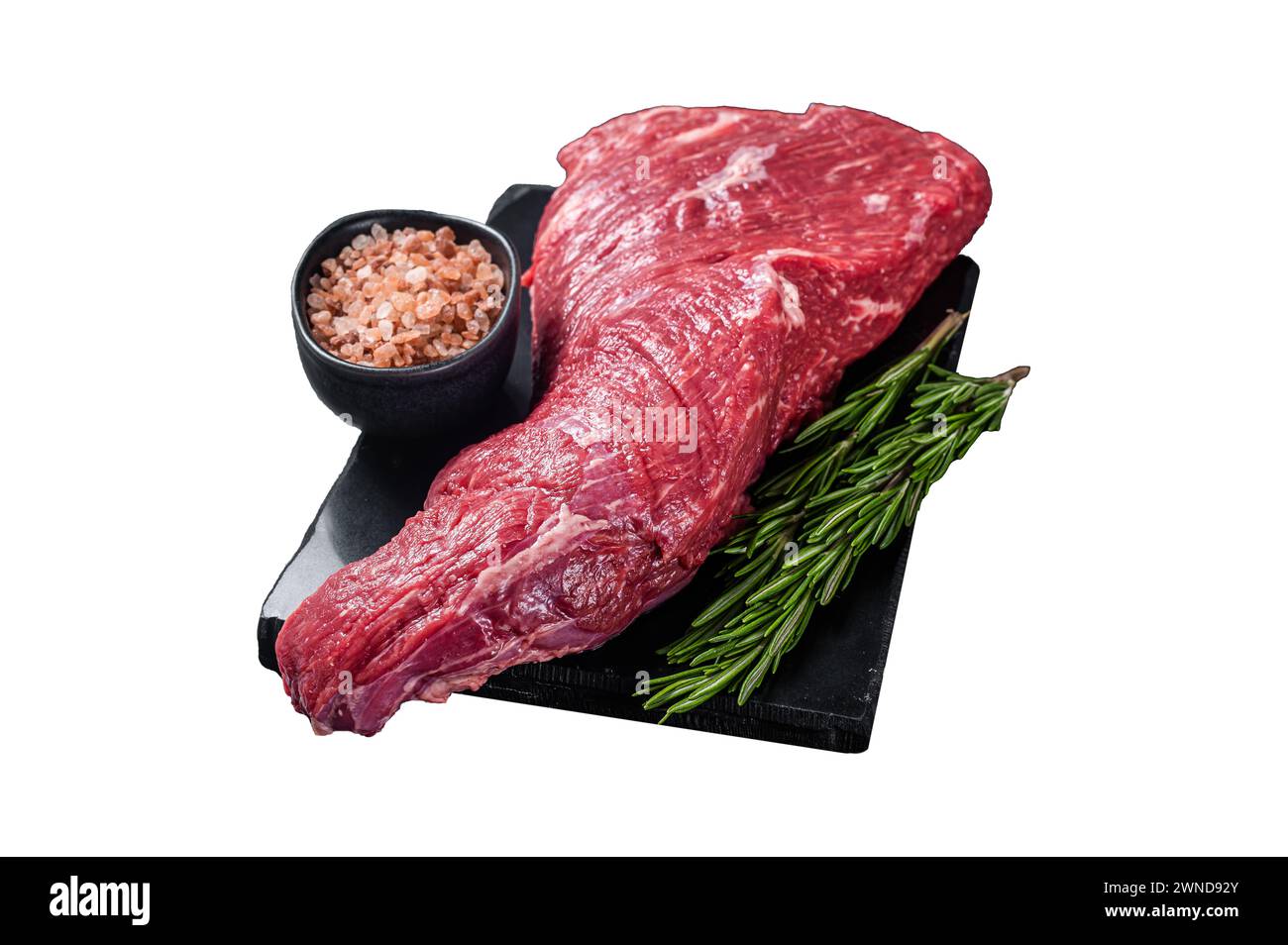 Raw American Tri Tip beef steak on marble board. Isolated on white ...