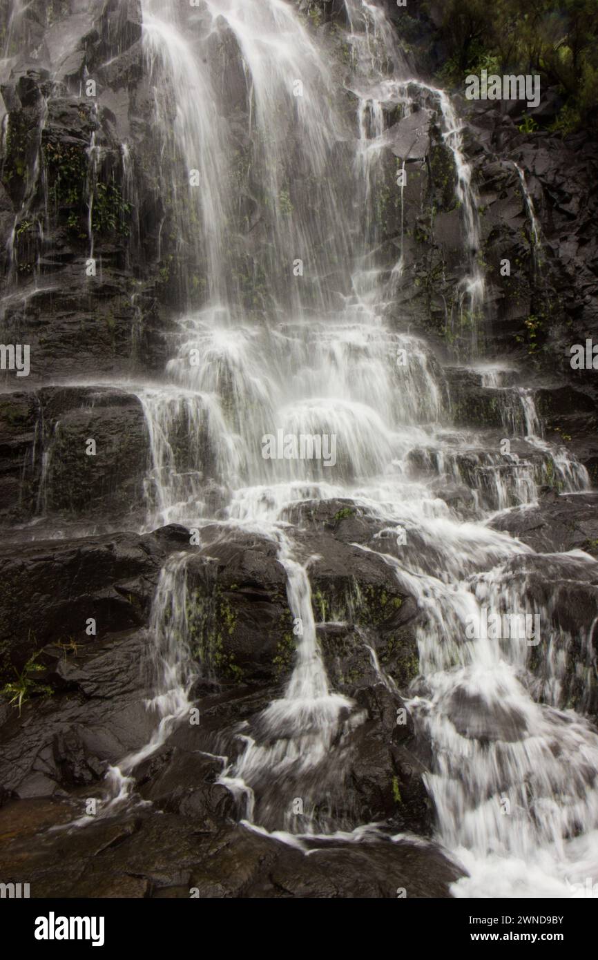 Close view of the Mahai Waterfall, were the water cascade off a cliff ...