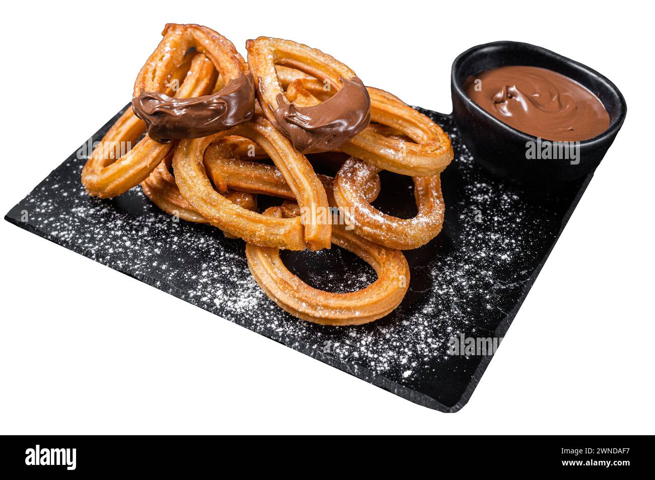 Traditional mexican dessert churros with chocolate sause. Isolated on ...