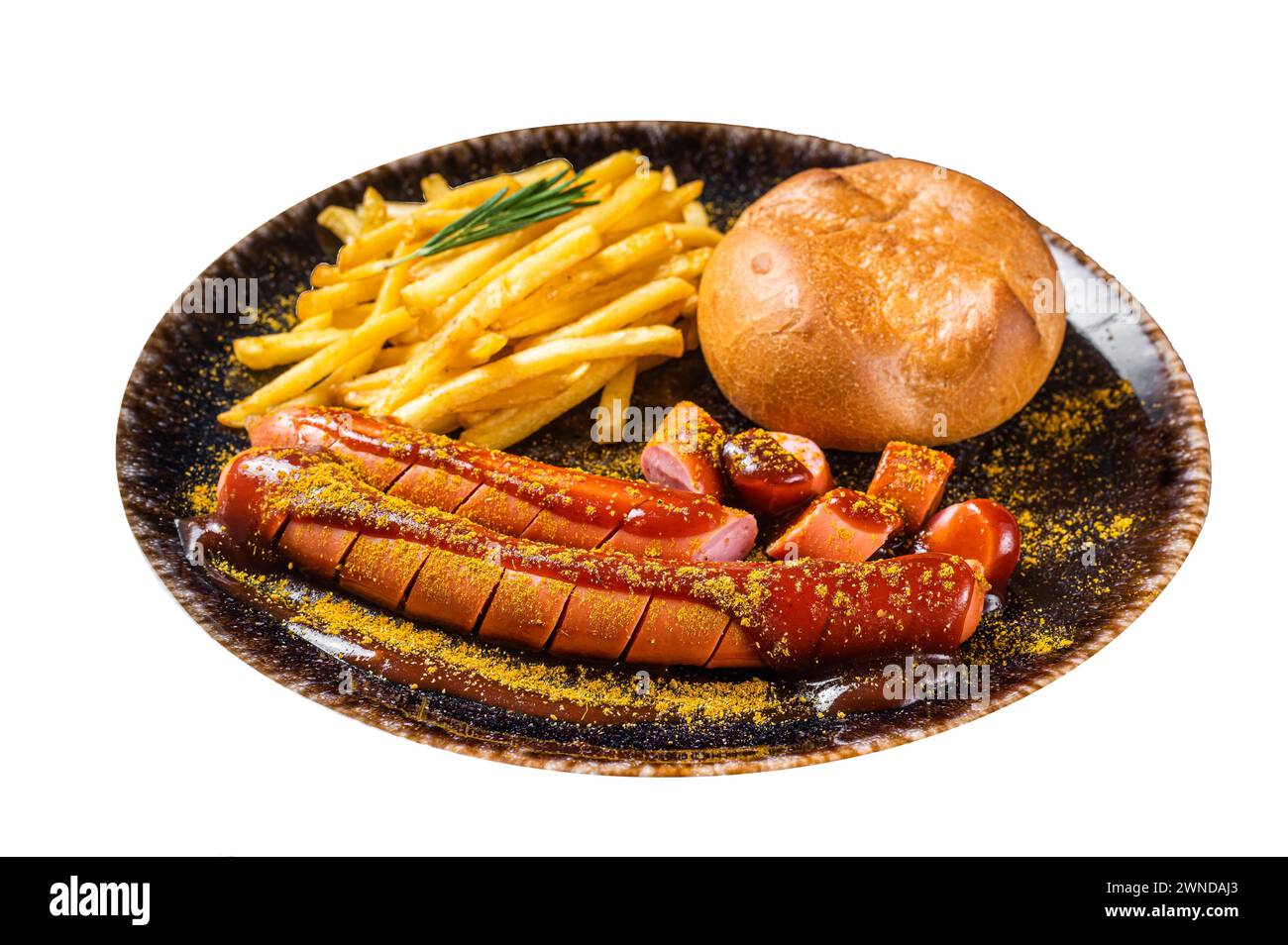 German currywurst sausage, curry wurst served with French fries ...