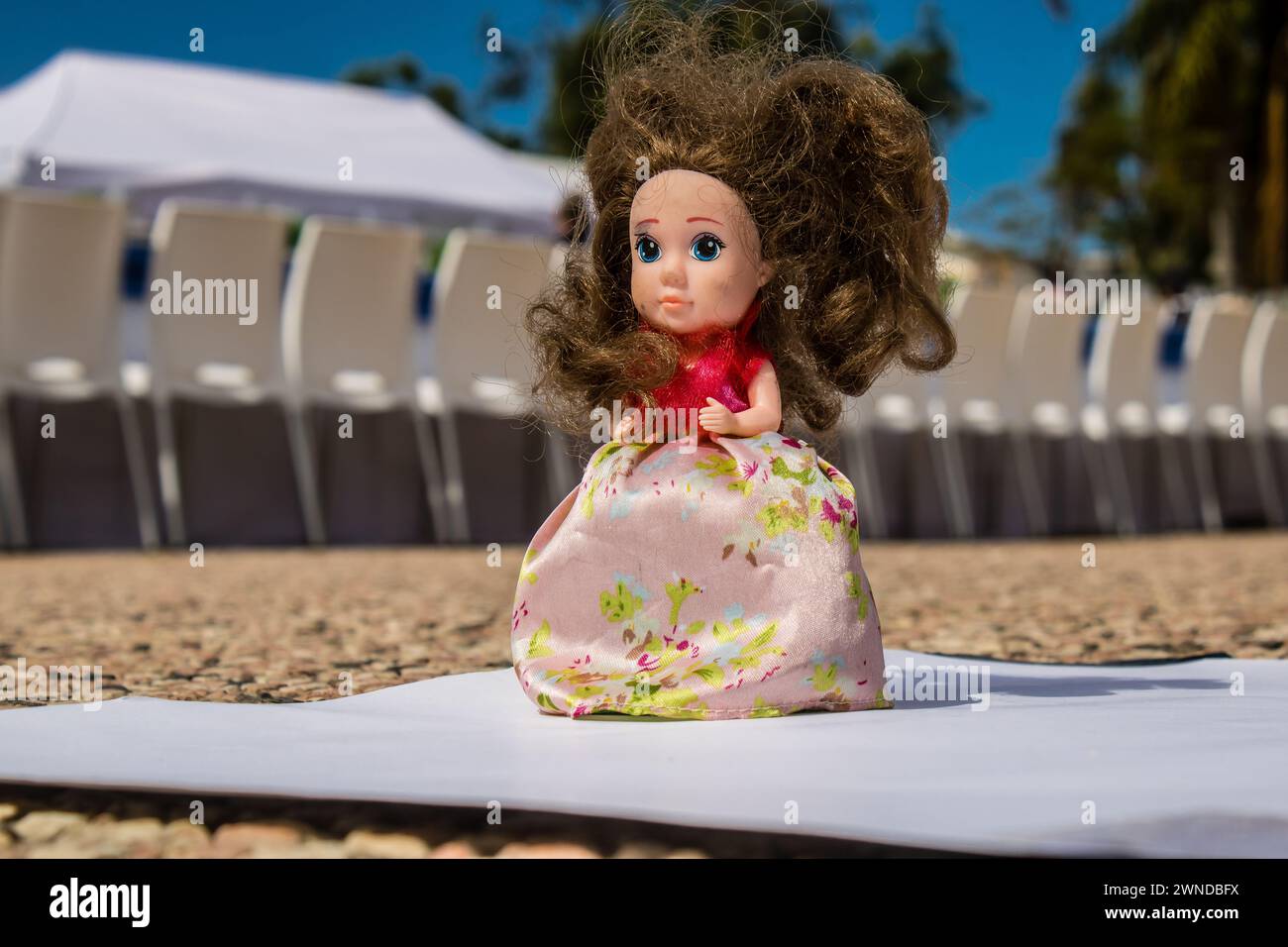 Tel Aviv, Israel, March 1, 2024 Dolls representing children held ...