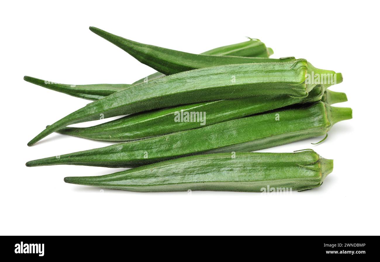 Fresh young okra isolated on white background Stock Photo - Alamy