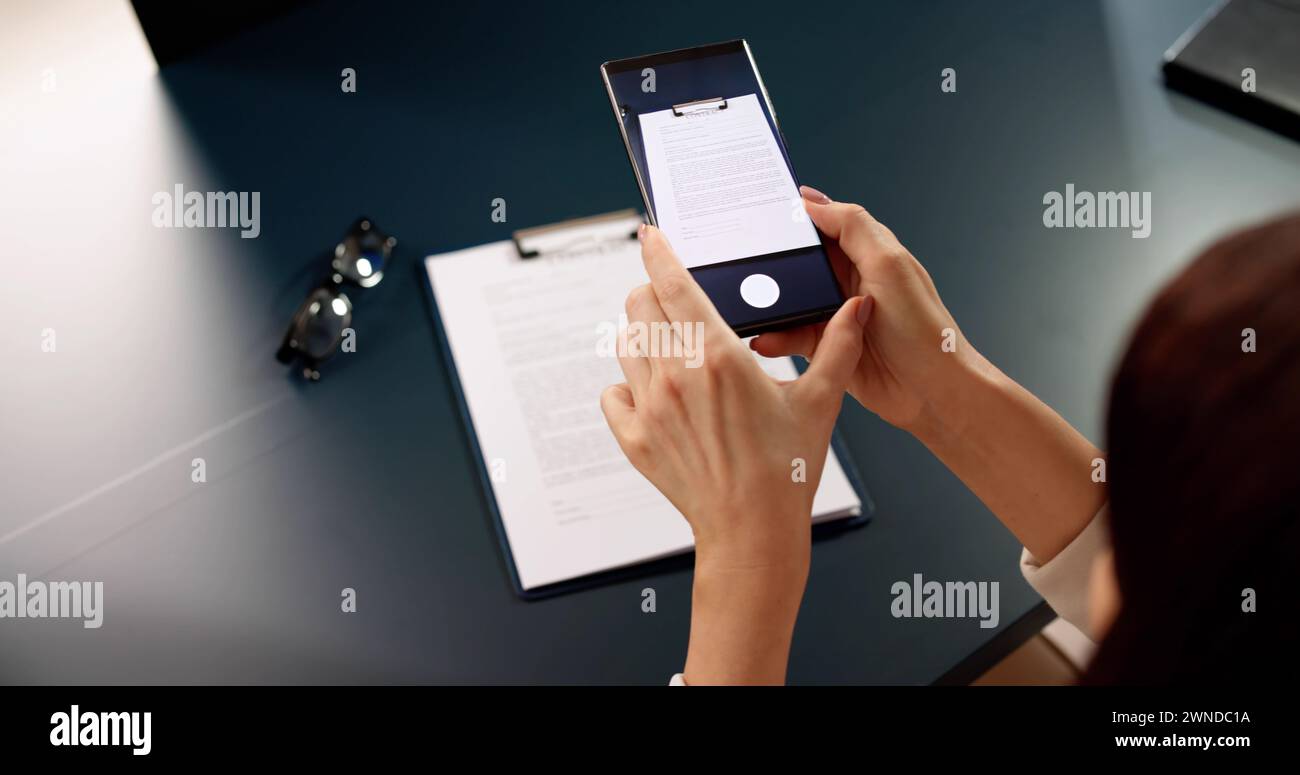 Taking Document Paper Photo Using Smartphone Scanner App Stock Photo ...