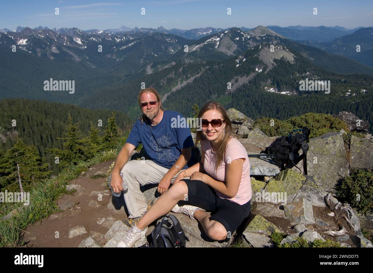 Hikers Mt Defiance and Cascade range Davidson's penstemon Penstemon ...