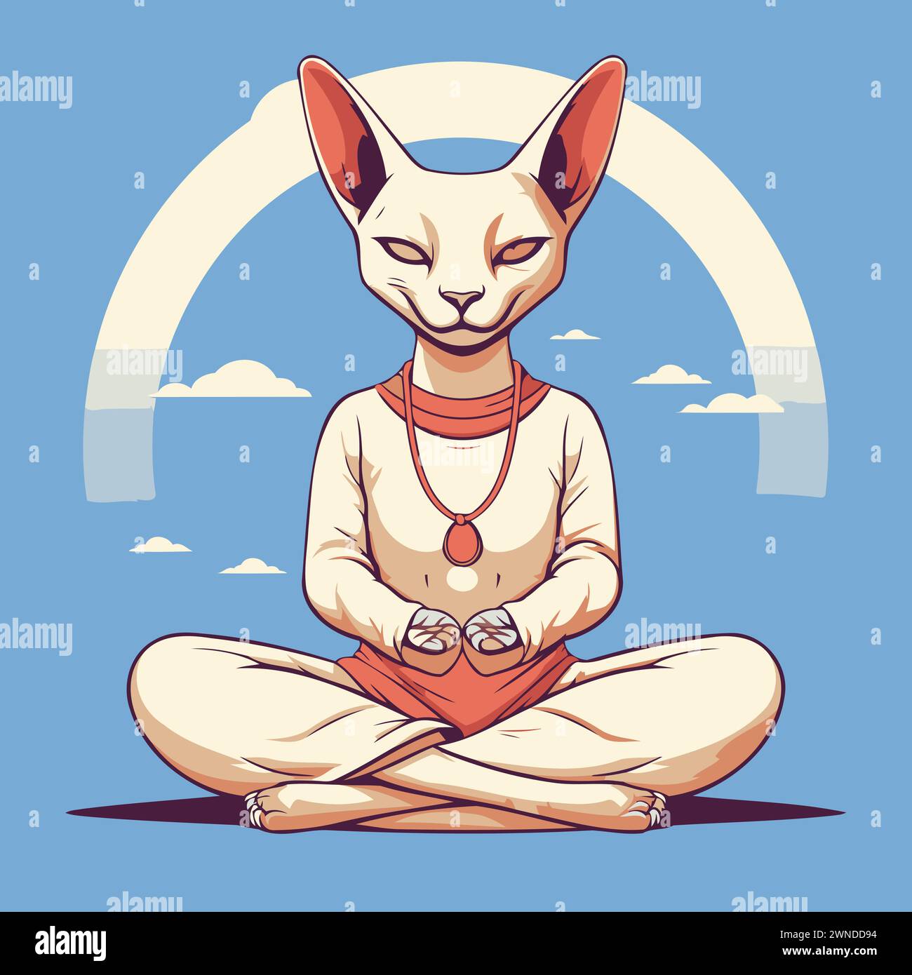 Sphynx cat sitting in lotus position. Vector illustration Stock Vector ...
