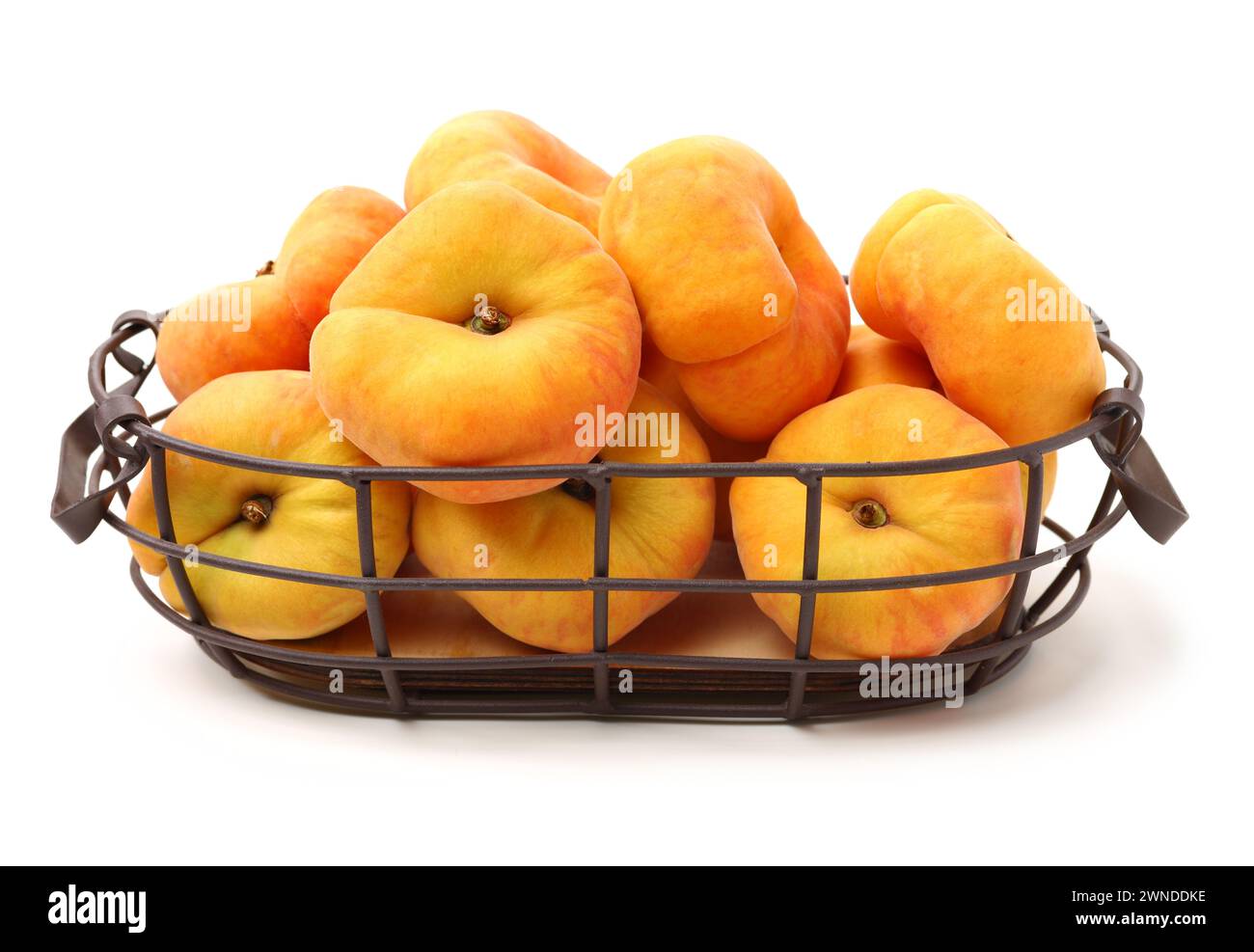 chinese flat peaches on white background Stock Photo - Alamy