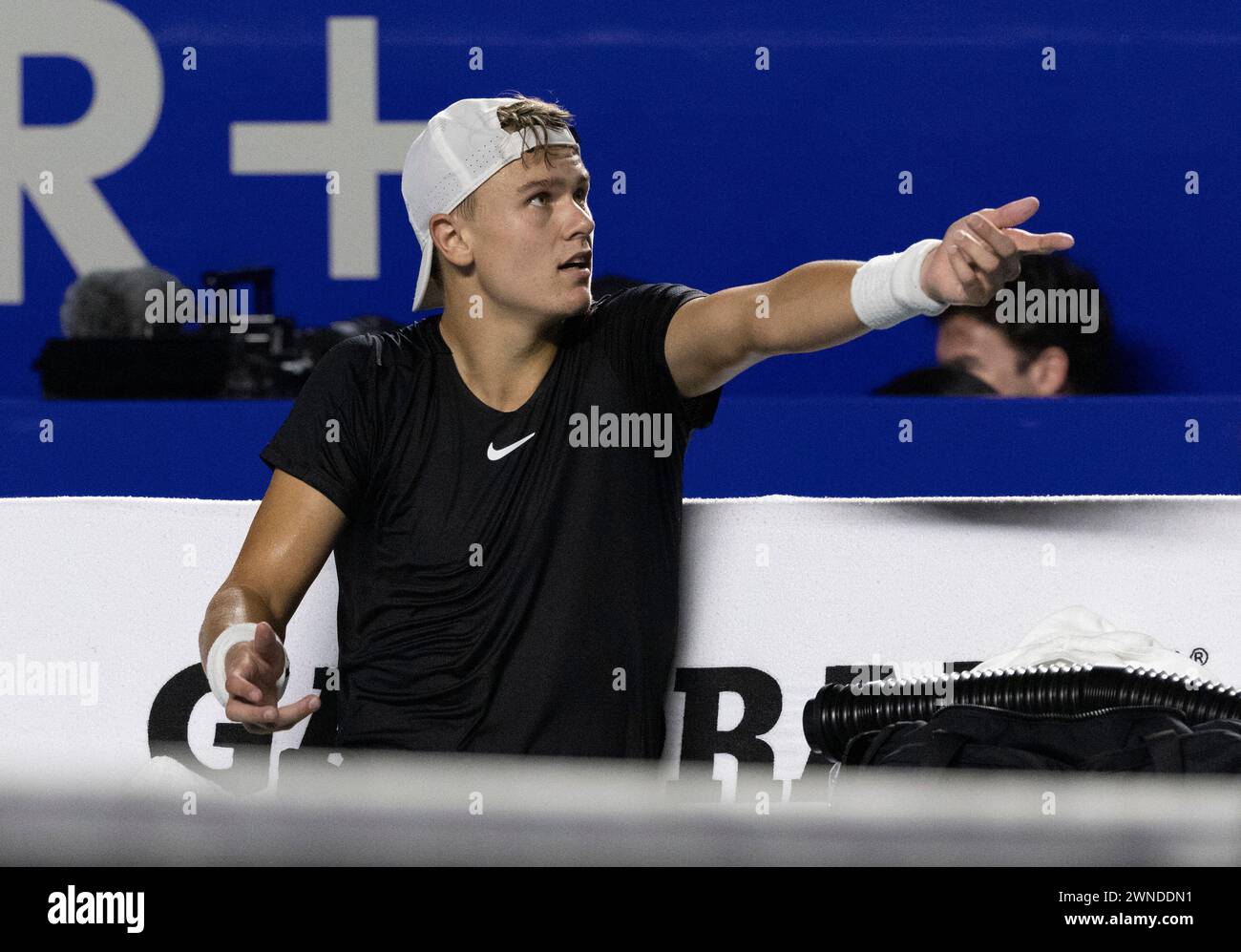 Acapulco, Mexico. 1st Mar, 2024. Holger Rune of Denmark reacts during ...