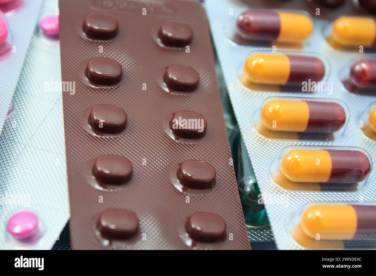packings of medicine pills and capsules Stock Photo - Alamy