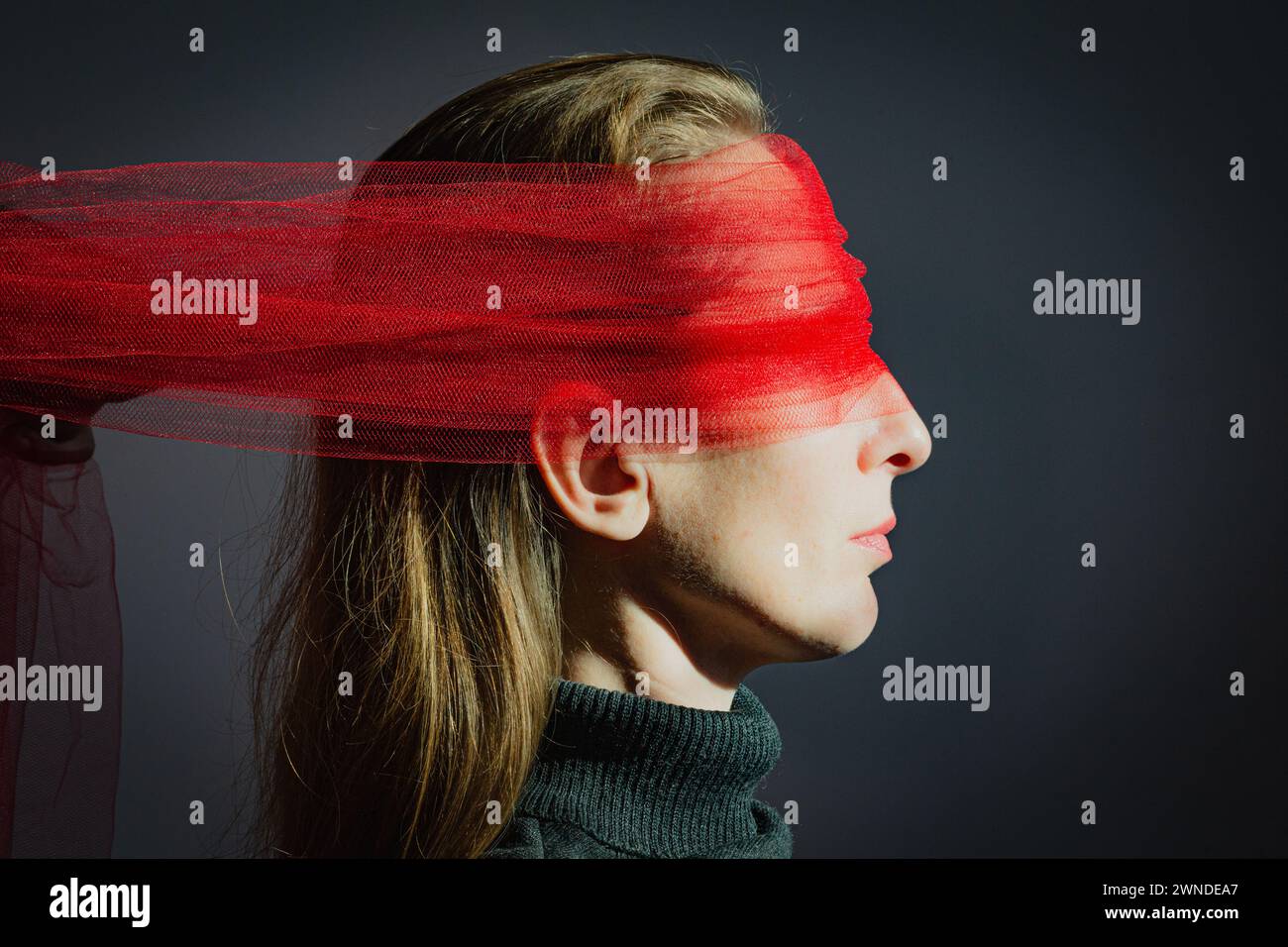 Visualization of a psychological problem. Portrait in profile of an ...