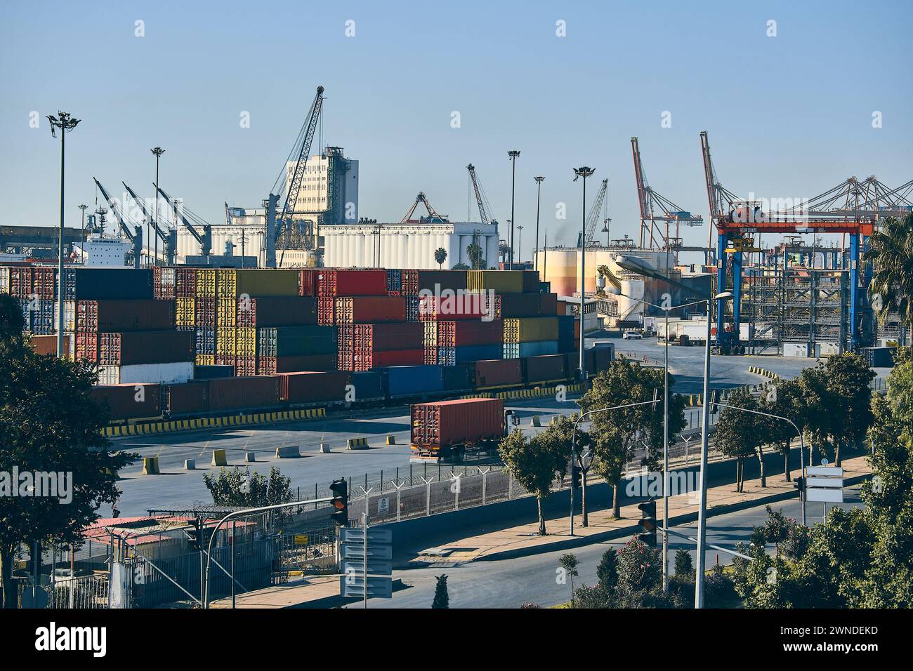 Cargo container terminal Stock Photo - Alamy