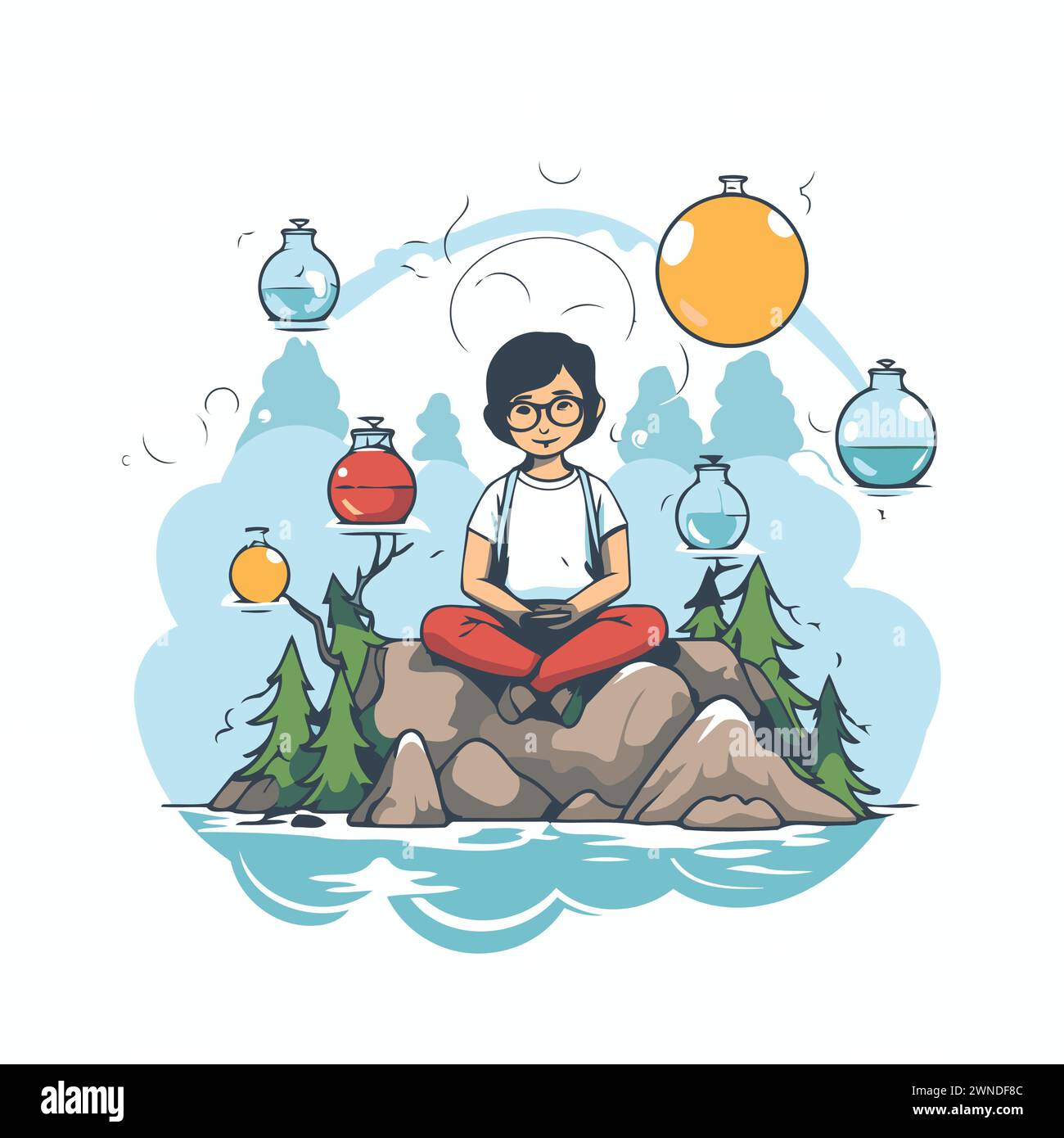 Meditation rock forest Stock Vector Images - Alamy