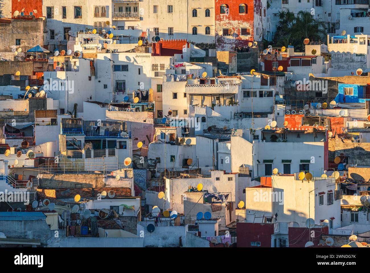 View of the agglomeration of buildings in the medina of Tangier ...