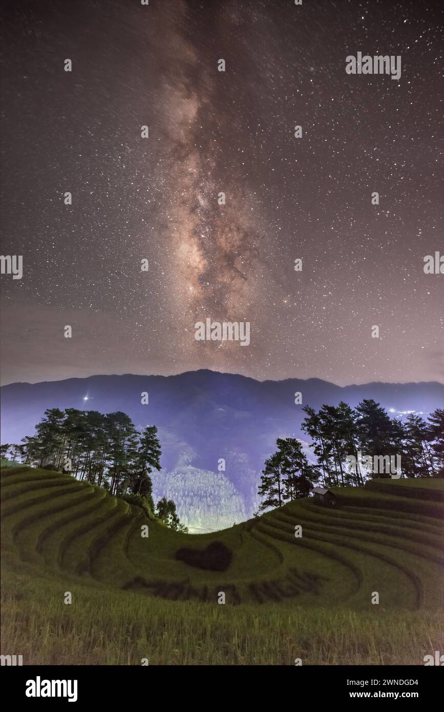 Night with Milky Way rice fields on terraced of Mu Cang Chai, Vietnam ...