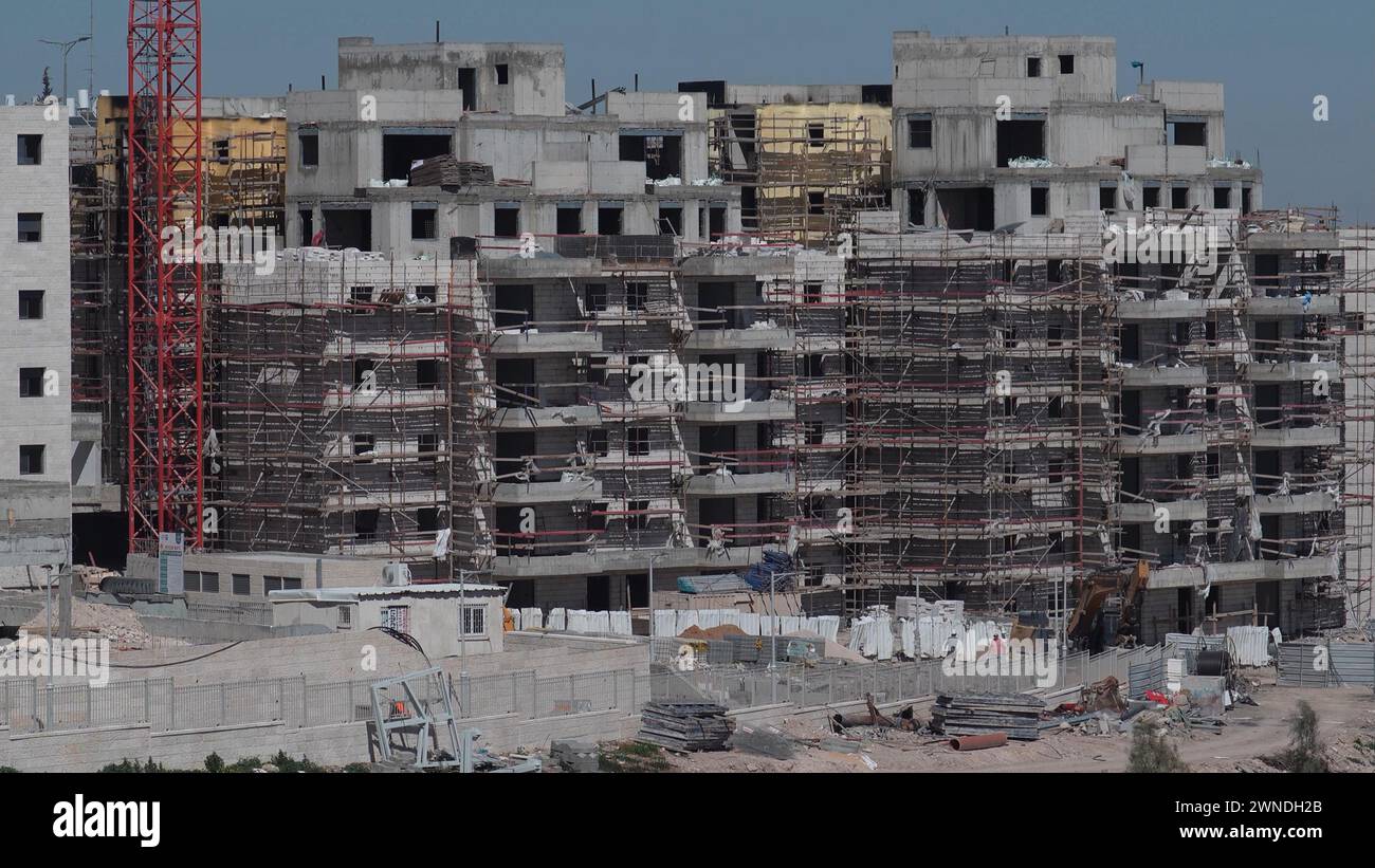 A construction site of a new housing project in the Israeli settlement ...