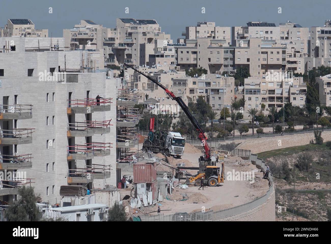 A construction site of a new housing project in the Israeli settlement ...