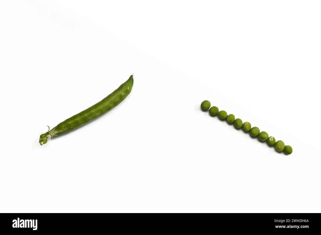 a pod of peas. green polka dots on a white background Stock Photo - Alamy