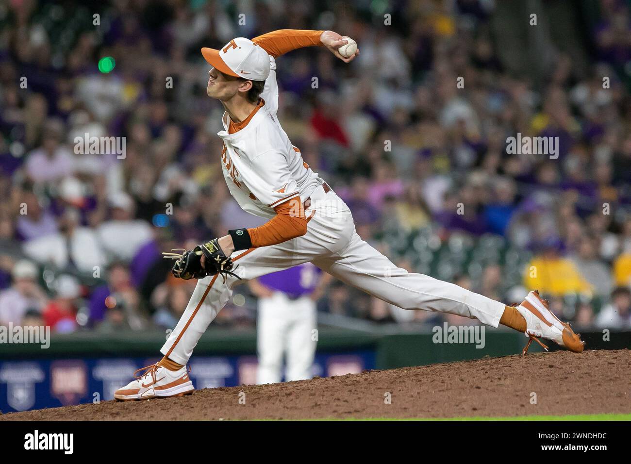 Houston, Texas, USA. 1st Mar, 2024. Texas relief pitcher TANNER WITT (11) throws a pitch during ...