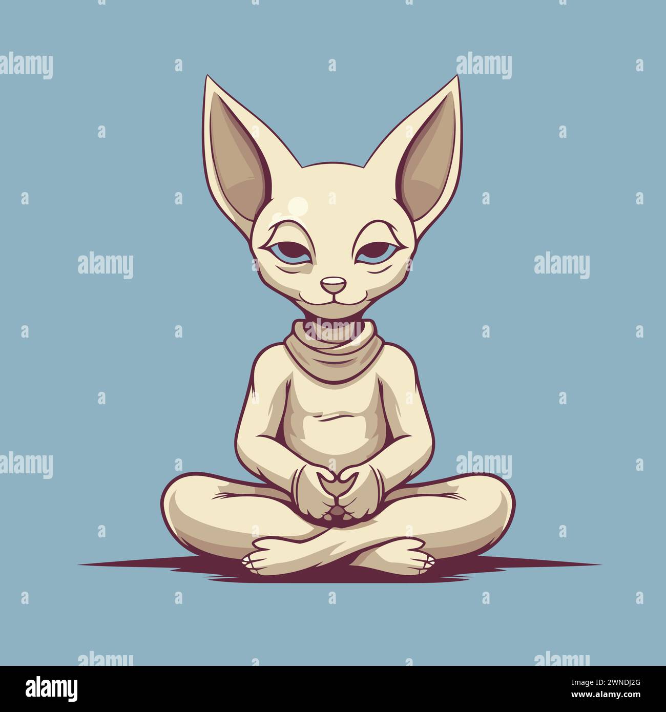 Vector illustration of a cute cartoon bunny sitting in lotus position ...