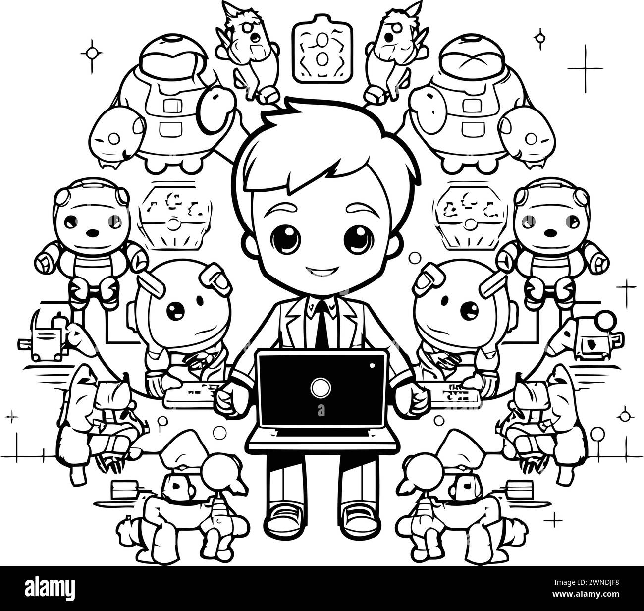 Drawing computer boy character vector hi-res stock photography and ...