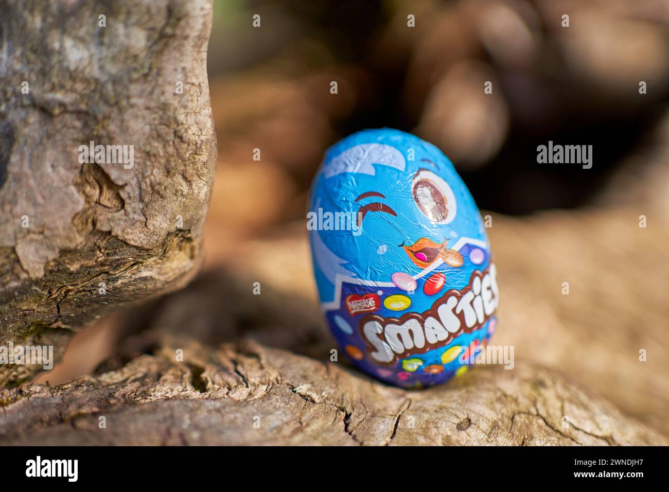 Stuttgart, Germany - February 29, 2024: Blue Nestle Smarties easter egg ...