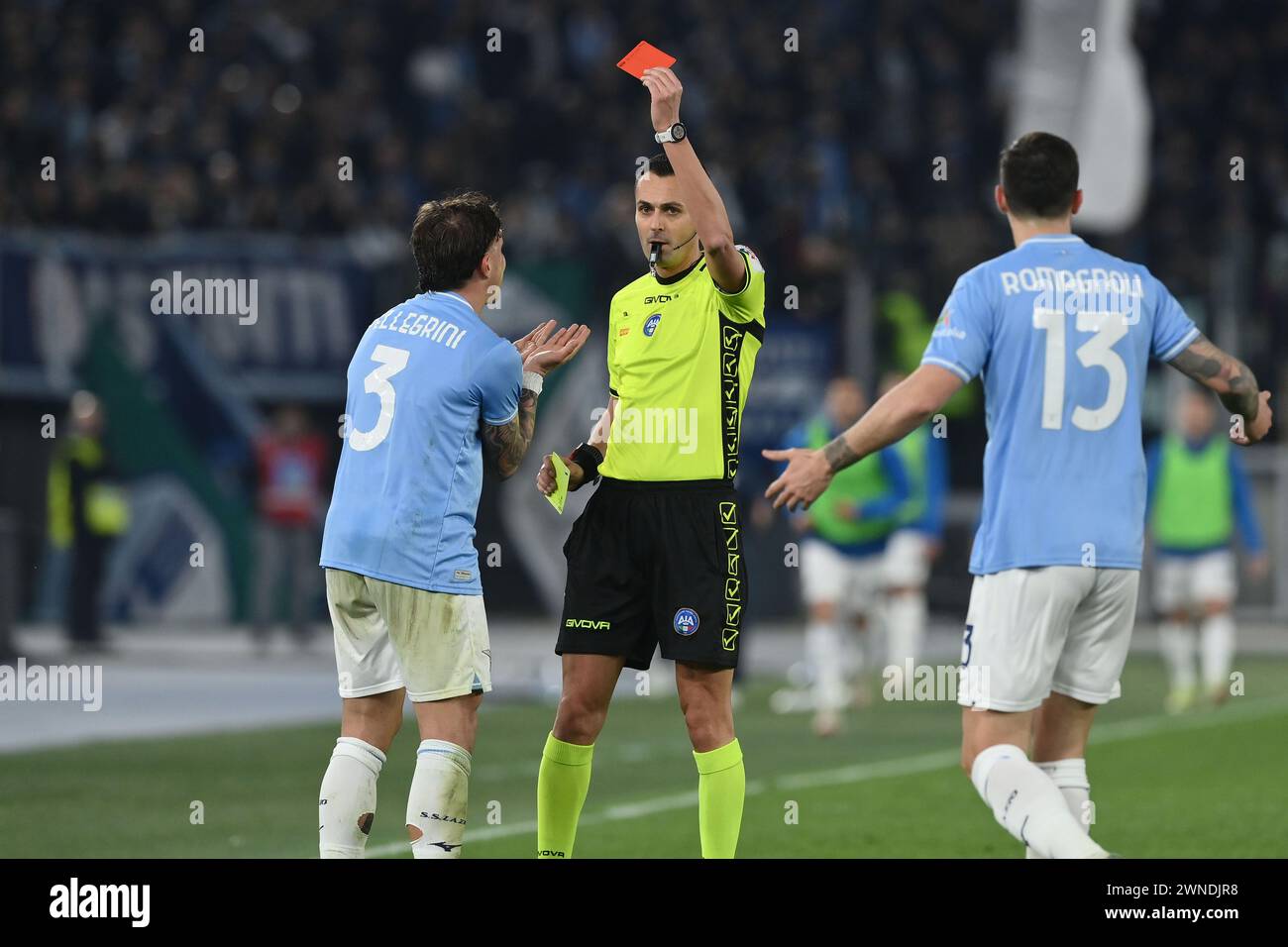 Marco Di Bello (Referee)Luca Pellegrini (Lazio) during the Italian Serie A match between Lazio 0 ...
