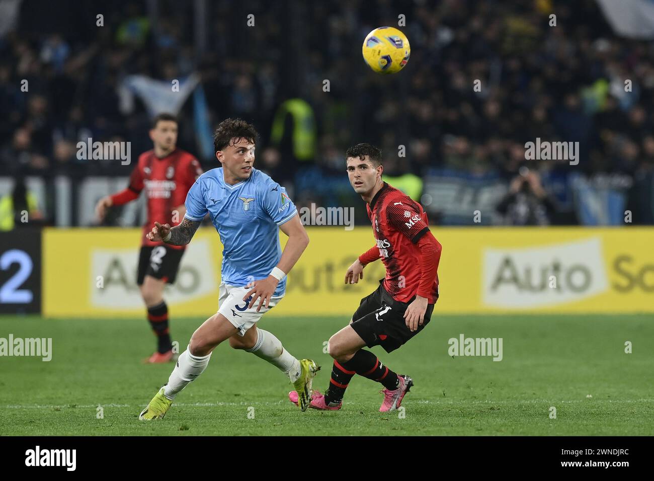 Luca Pellegrini (Lazio)Christian Pulisic (Milan) during the Italian Serie A match between Lazio ...