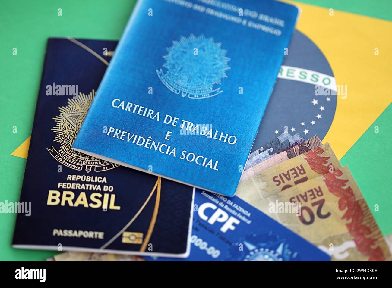 Passport of Brazil, CPF taxpayer card and work card with brazilian ...