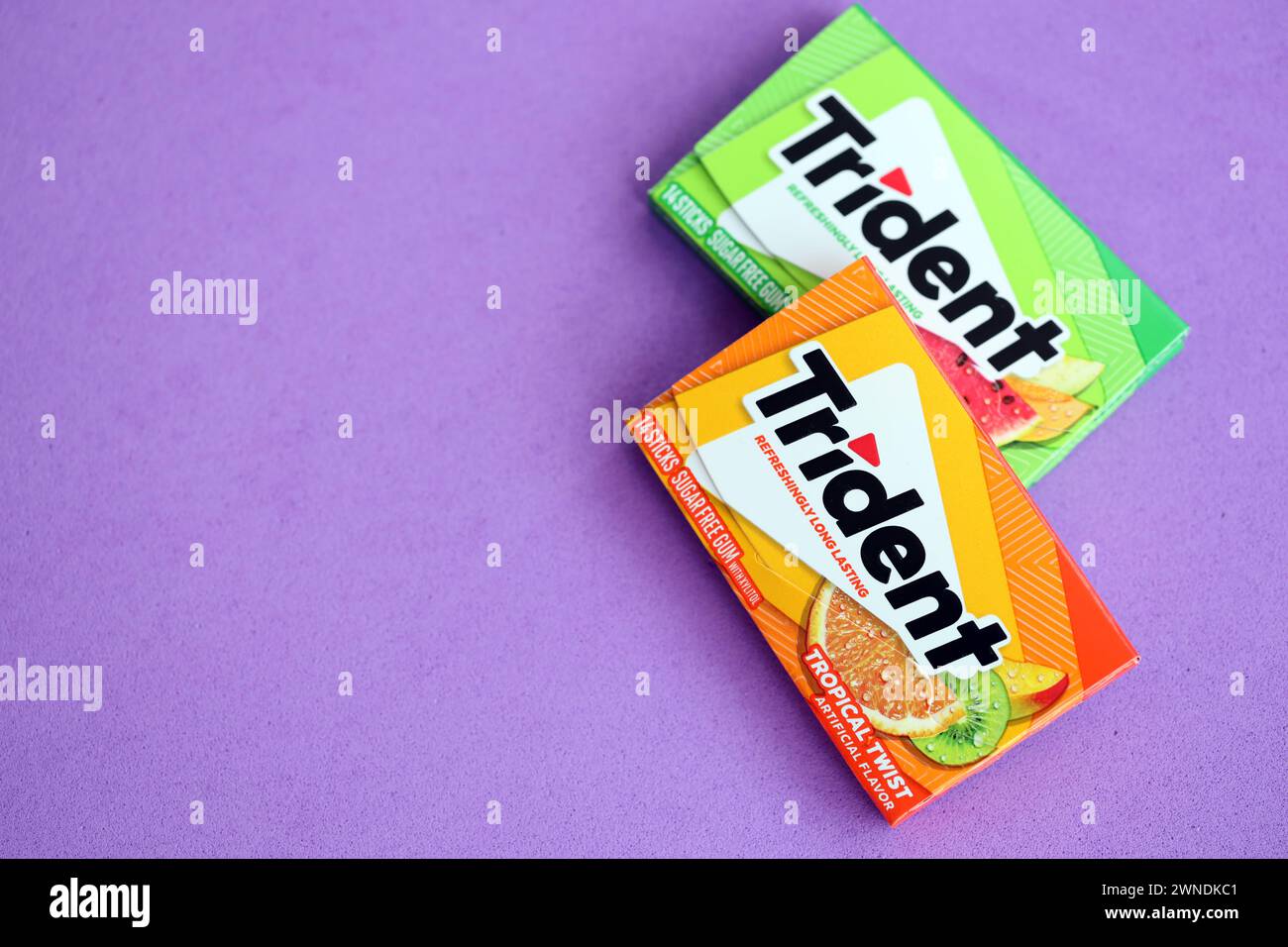 KYIV, UKRAINE - NOVEMBER 27, 2023 Trident chewing gum pack. Trident is ...