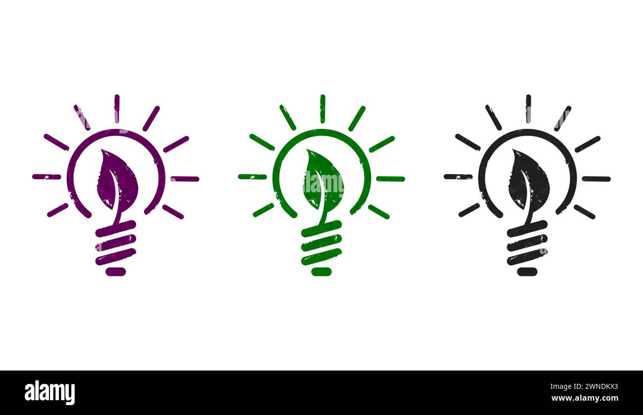 Eco friendly idea stamp icons in few color versions. Green energy and ...