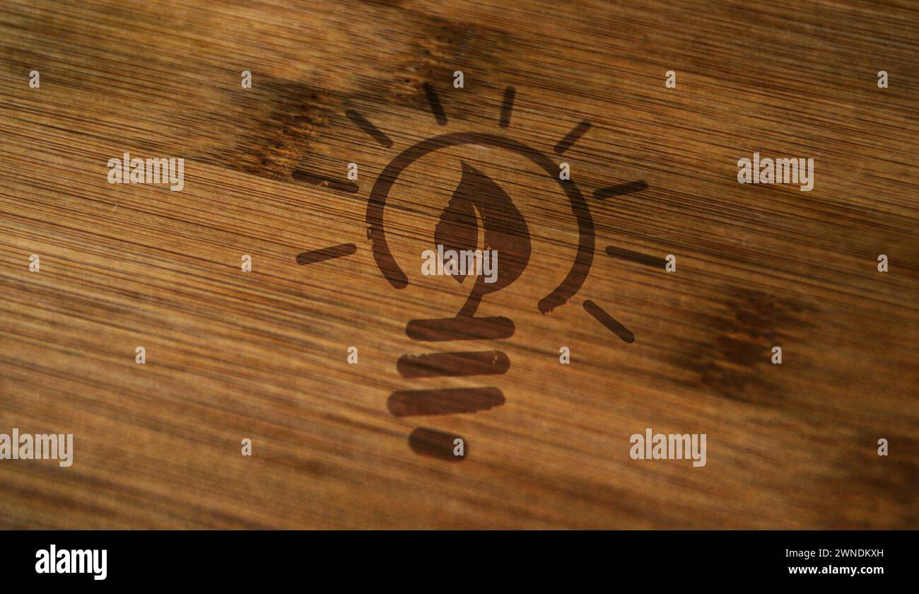 Eco friendly idea stamp printed on wooden box. Green energy and ...