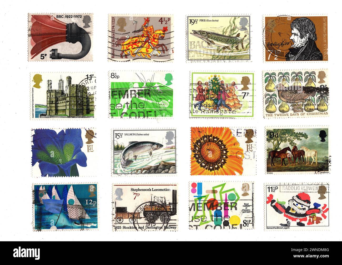 A montage of pre decimal vintage postage stamps from Great Britain ...